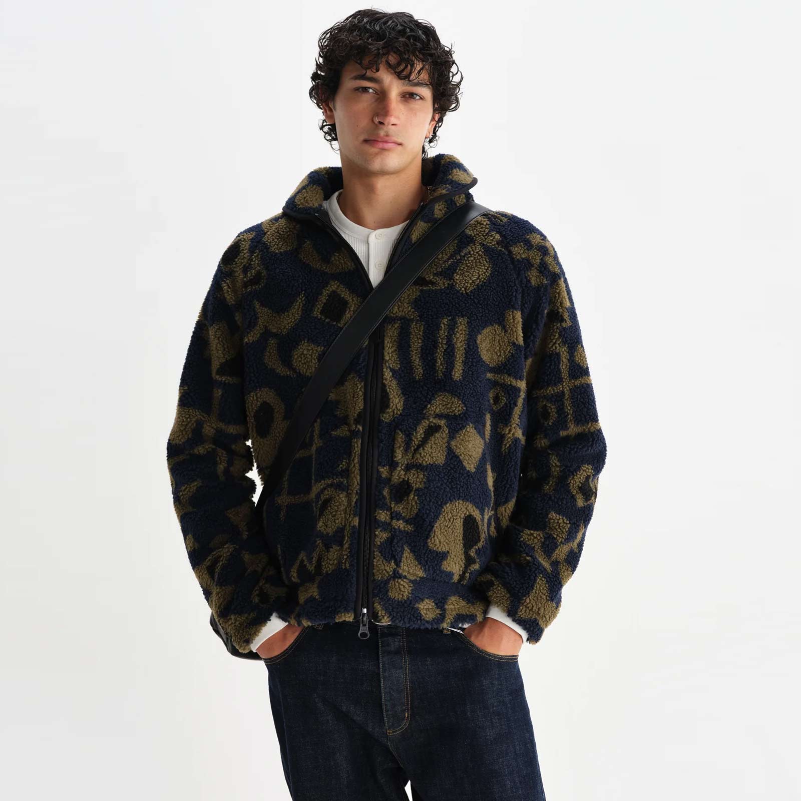 Tate Fleece Shapes Borg navy/khaki | ZebraClub Berlin